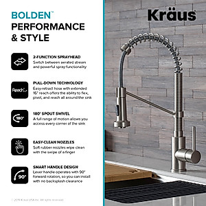 KRAUS Bolden 18-Inch Single Handle Commercial Style Pull-Down Kitchen Faucet with Dual Function Sprayer in Stainless Steel, KPF-1610SS (Pack of 4)