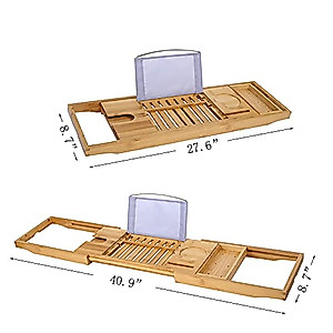 Bozhu Bathtub Tray, Adjustable Bathtub Tray, Expandable Bathtub Caddie, Table, Wine Glass Bracket and Towel Rack, Bamboo(Bozhu01)