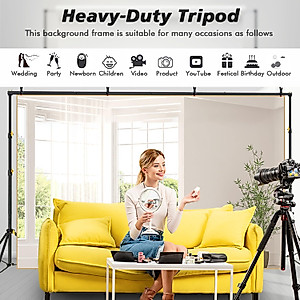 Backdrop Stand, Photo Video Studio 8.5 x10ft Adjustable Support Portable Backdrop Stand Heavy Duty for Photoshoot, Parties, Projector Screen with 2 Water Bag, 6 Backdrop Clips,6 Curtain Ring Clip