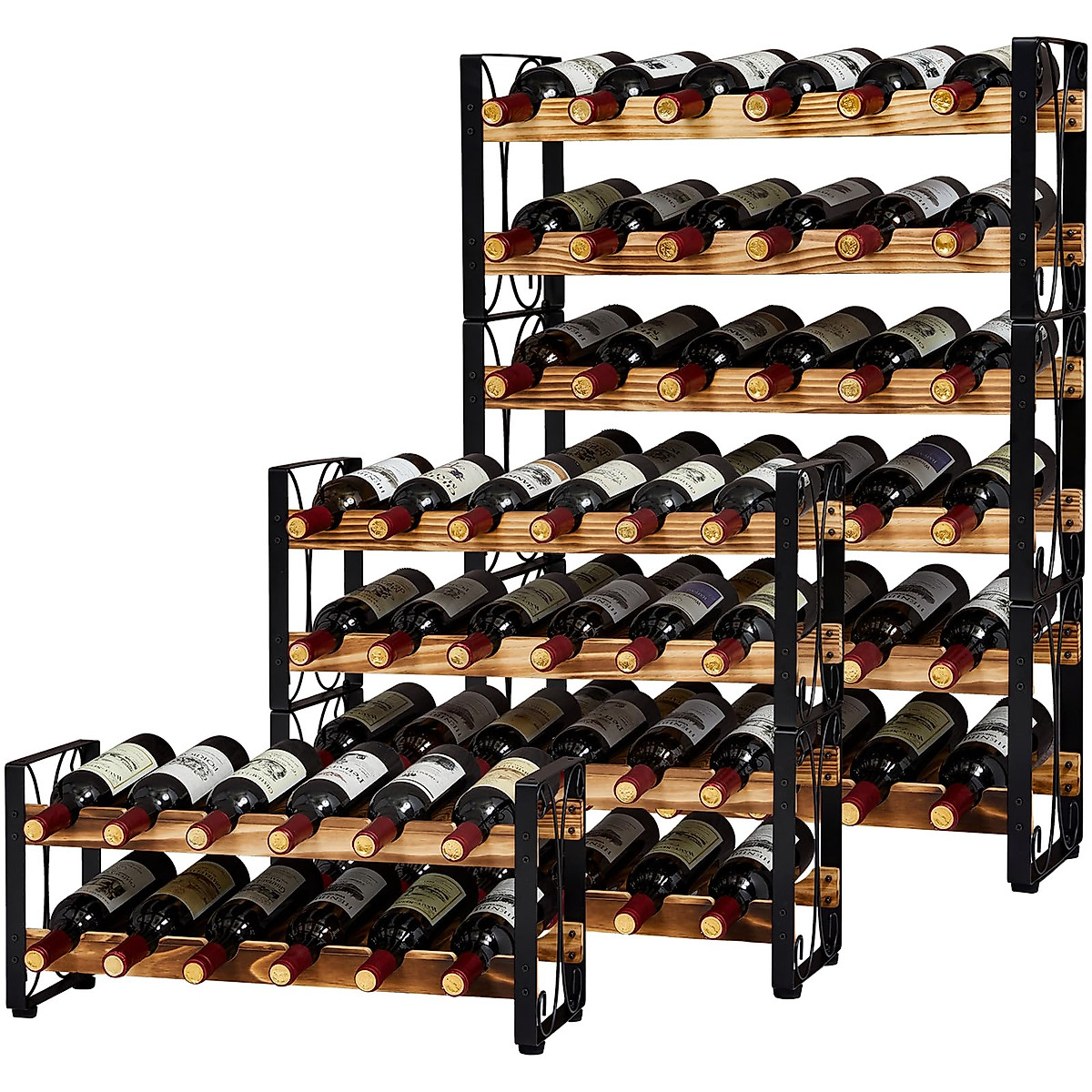 X-cosrack Stackable Rustic 36 Bottle Wine Rack, Freestanding Floor Wine Holder Stand Can Used Separate or Stacked 6 Tier Wobble-Free Wine Display Storage Shelf for Kitchen 24.5''L x 8.6''W x 33.4''H