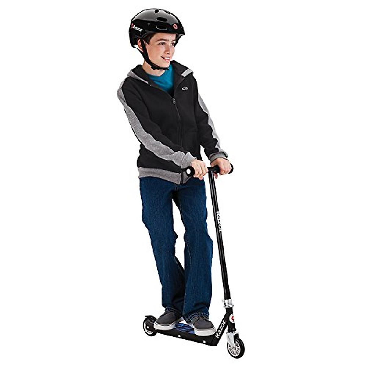 Razor Tekno Kick Scooter for Kids Ages 6+ - Pulsating Multi-Color Lighted Deck, For Riders up to 143 lbs