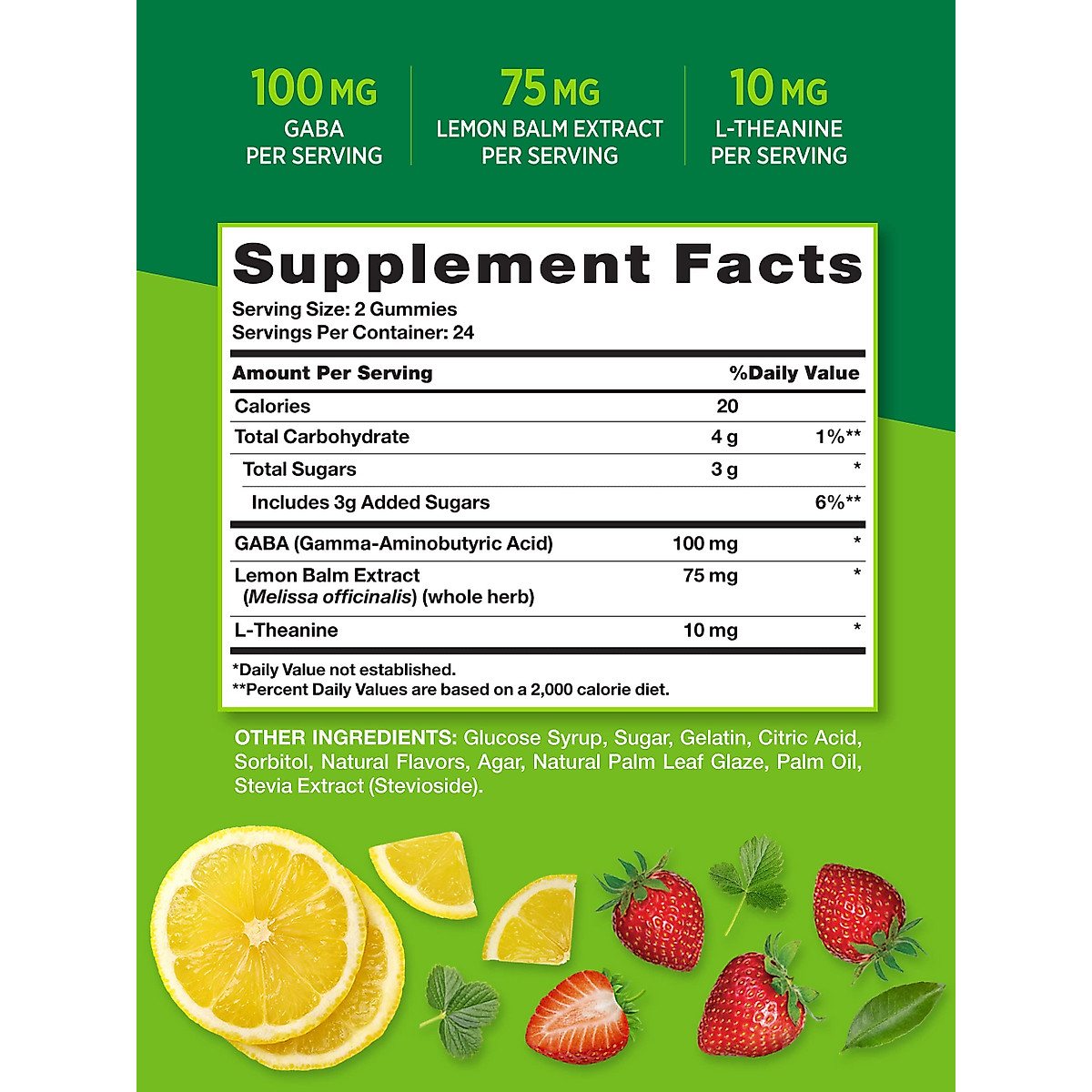 Stress Relief Gummies for Adults | with Gaba, L Theanine and Lemon Balm | Lemon Strawberry Gummies | Non-GMO, Gluten Free Supplement | by Nature's Truth
