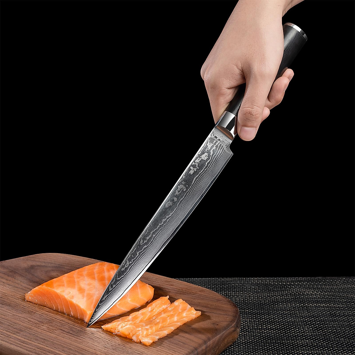 BOAMLONA Damascus Carving Knife - 8" Slicing Razor Sharp Meat Cutting Knife - Japanese VG10 Steel Core High-carbon steel Forged -Full Tang Ergonomic G10 Handle/w Sheath&Gift Box