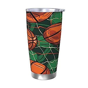 AYCZN Basketball Sport 20 OZ Tumbler Stainless Steel Travel Coffee Mug, Ball Insulated Water Bottle with Lid and 2 StrawsLeakproof Thermal Cup