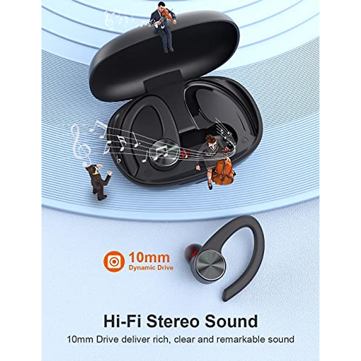 TTQ [Upgrade] Wireless Earbuds Bluetooth Headphones, Bluetooth 5.2 Sport Headphones, 80H Play Back, IPX7 Waterproof Over-Ear Buds with Earhooks Built-in Mic Headset for Sports Running Workout Gaming