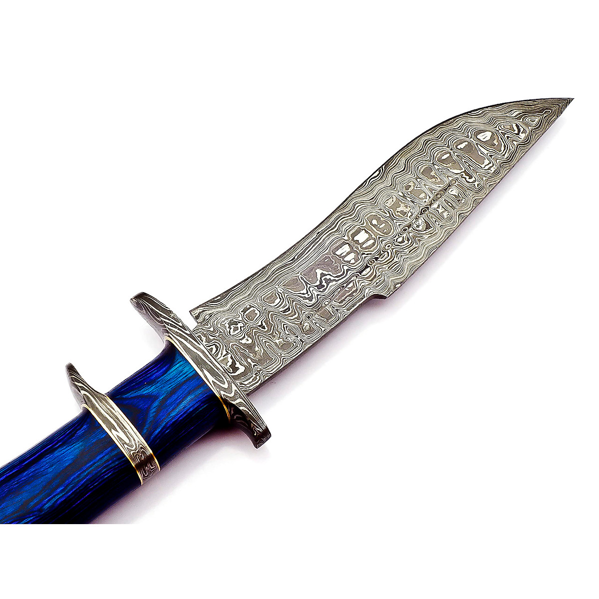Skokie Knives Custom Damascus Steel Hunting Knife Blue Pakka Wood Handle-Handmade Premium Quality Edge Fixed Blade–Multipurpose–Ideal for Survival Camping Hiking Outdoor Every Day Carry Professional