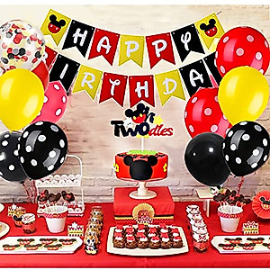 Dilyreke Red 2nd Birthday Mouse Themed Party Decorations for Boy Oh Twodles Birthday Party Supplies Banner and Balloon Set