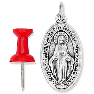 Bulk Pack of 3 - Miraculous Medal Pendant for Necklace -1 1/8" Oval Catholic Christian Silver Oxidized Finish Miraculous Medal Supplies Rosary Making, Made In Italy