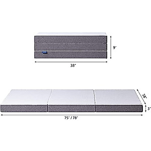 Molblly Folding Mattress, Tri-fold Gel Memory Foam Mattress, Portable Tri Folding Mattress Topper with Washable Cover, Foldable Camping Mattress Guest Bed - Twin XL 78"X38"X3''