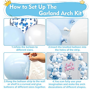 Blue and White Balloons Garland Arch Kit, 124 Pcs 18/12/10/5 Inch Light Blue balloons Matte White Latex Balloons, Pastel Baby Blue Balloons with Blue Confetti Balloons for Birthday Party Decoration