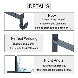 OVOV Shelf Bracket with Rod Holder 2 Pack Closet Shelf & Rod Brackets 13 Inch Black Heavy Duty Closet Rod Bracket
