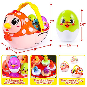 Hekaty Baby Easter Egg Toy Toddler Easter Basket Stuffers for 1 2 3 4 5 Year Old Boy Girl Interactive Chicken Toy Light Easter Gift Party Favor Musical Easter Egg Filler Baby Learning Educational Toy