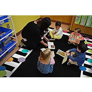 Flagship Carpets Schoolgirl Style Just Teach Bright Polka Dot Border Classroom Area Rug for Indoor Classroom Learning or Kid Bedroom Educational Play Mat, 5'x7'6", Multi