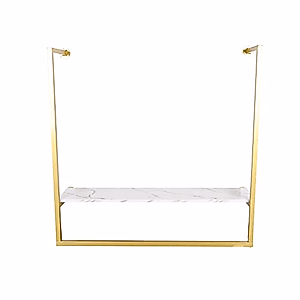 Gold Metal Wall Mounted Clothes Rail Shelf Clothing Store Simple Display Rack Window Ceiling Hanging Garment Racks Ceiling Mount Clothes Storage Hanger for Home Retail Store Use (Gold-U-Shaped+board)