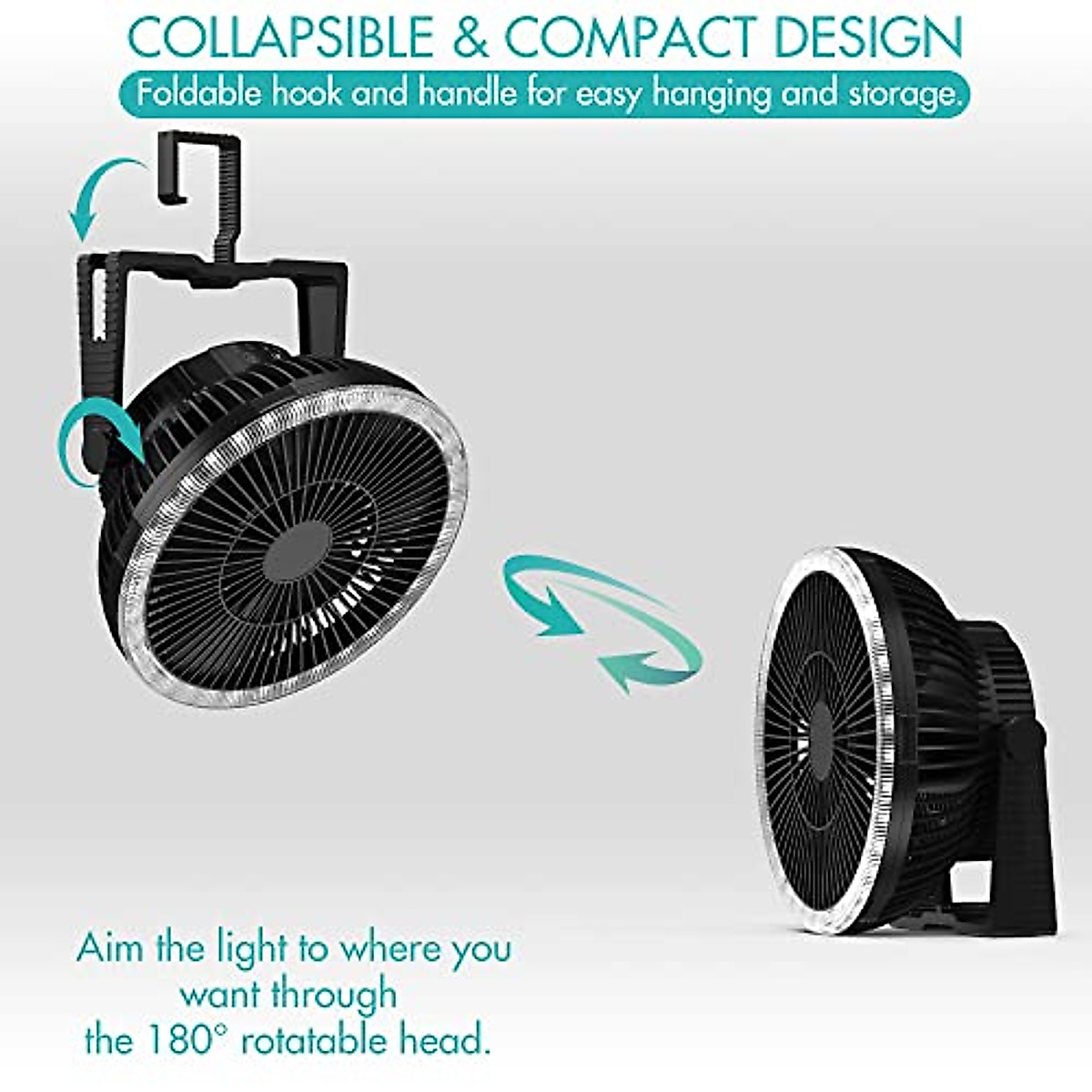 YONHISDAT Portable Camping Fan for Tents, 10000mAh Rechargeable Battery Fan, 8-inch Tent Fan with Foldable Handle for Camping Hiking Traveling