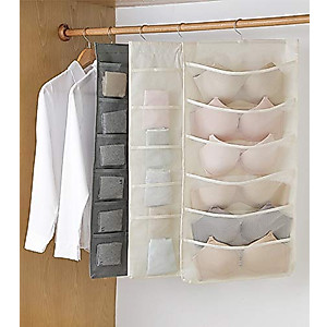 ST-BEST-P Bra and Underwear Hanging Storage Organizer Mesh Pockets Dual Sided Wall Shelves Space Saver Bag Sock Underpants Drawer Closet Clothes Rack (Gray:(6+18pockets))