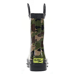 Western Chief Boys Waterproof Printed Rain Boot with Easy Pull on Handles - Camo, 4 M US Big Kid