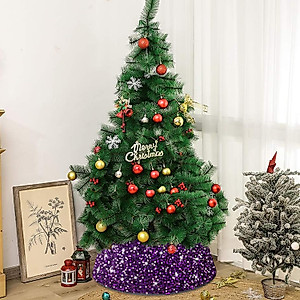 MODFUNS Christmas Tree Collars Purple Sequin Xmas Tree Ring 24 Inch Velvet Sparkling Christmas Tree Base Glitter Tree Skirts for Xmas Trees Shiny Tree Collar Cover for Christmas Party Home Decoration