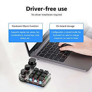 One Handed Programmable Mechanical Keyboard, 9 Keys 3 Knobs RGB Programmable Macro Keyboard, Custom Shortcut, Dual Mode Connection, Gaming Keyboard!
