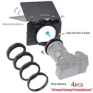 Fotga Mini Lightweight 4x4 4x5.65 Clip-on Lens Matte Box for DSLR Mirrorless Camera A7 A7R A7S II III IV Z6 Z7 II RP R3 R5C GH5 GH6 BMPCC 4K 6K,Compatible 52mm/55mm/58mm/62mm/67mm/72mm/77mm/82mm Lens