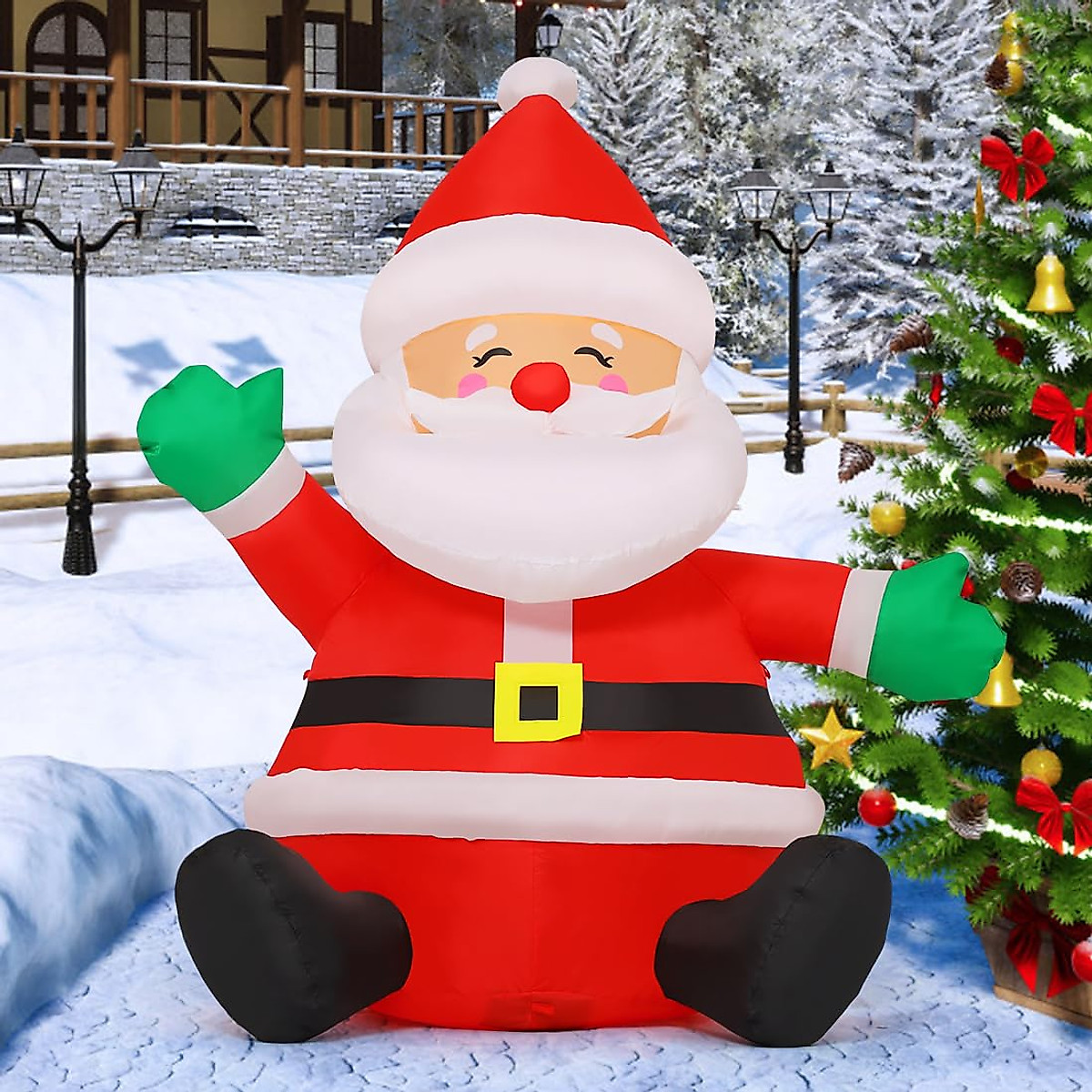 GOOSH 5 FT Inflatable Outdoor Santa Decoration with Built-in LEDs for Holiday Yard and Garden