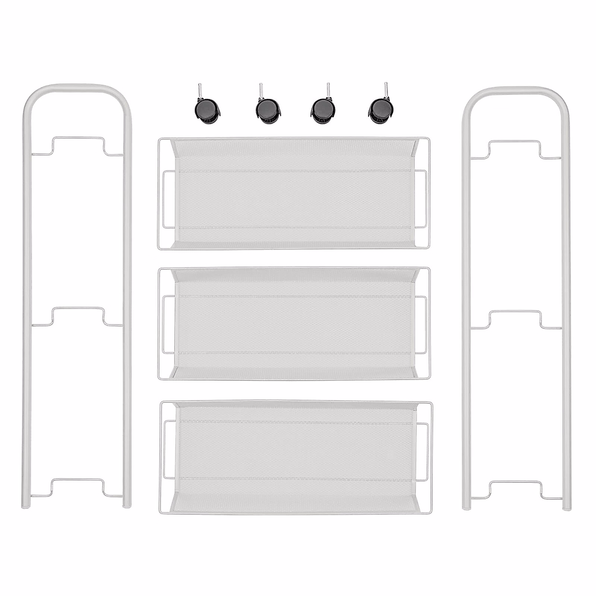 mDesign Steel Rolling Utility Cart Storage Organizer Trolley with 3 Basket Shelves for Laundry Room, Mudroom, Garage, Bathroom Organization - Holds Detergents, Hand Soap - Biro Collection, Light Gray