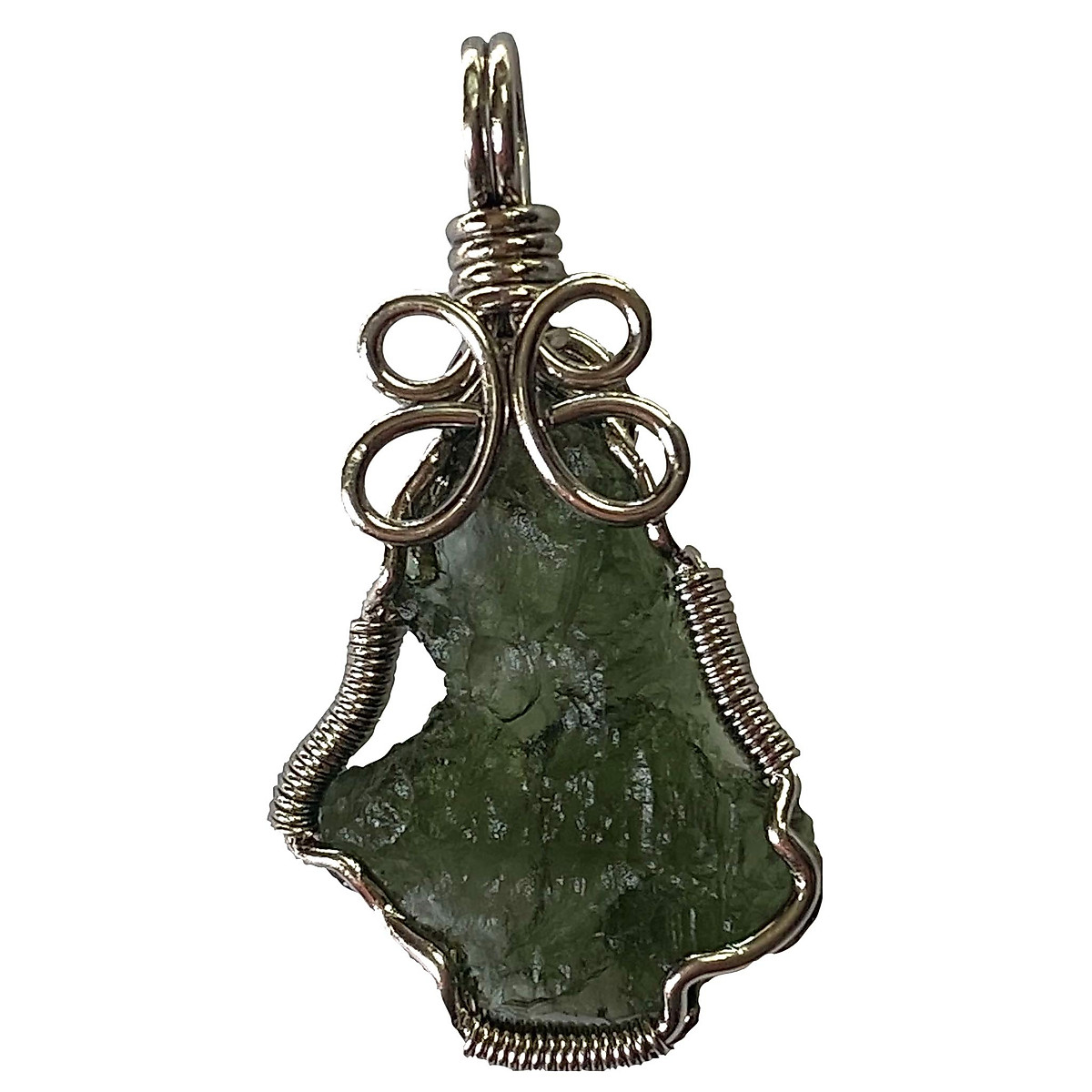 Wire Wrapped Moldavite Pendant | Small Size 25-30mm, green