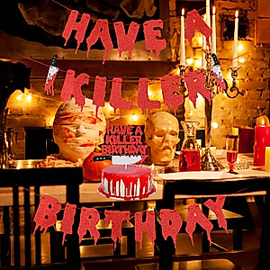 Have a Killer Birthday Banner and Have A Killer Birthday Cake Topper, Halloween Horror Vampire Birthday Banner for Halloween Have A Killer Birthday Decorations
