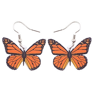 Bonsny Drop Dangle Big Monarch Butterfly Earrings Fashion Insect Jewelry For Women Gifts (Orange)