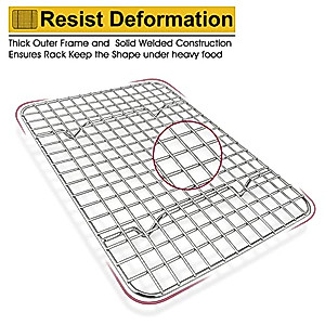 P&P CHEF Mini Grid Baking Racks Pack of 2, Stainless Steel Cooking Rack for Roasting Drying Grilling, 8.75'' x 6.25'' x 0.75'', Oven & Dishwasher Safe, Heavy Duty & Non Toxic