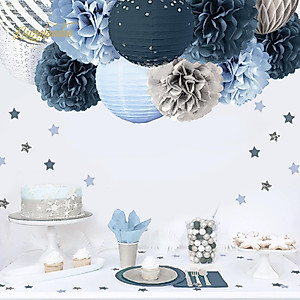NICROLANDEE Wedding Party Decorations - 12PCS Dusty Blue Tissue Pom Poms Paper Lantern 50G Glitter Confetti Party Supplies for Romantic Wedding, Bridal Shower, Baby Shower, Birthday, Special Events