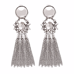 Bohemian Tassel Chandelier Dangle Earring For Women Clip On Earrings Long Drop Statement Earrings (silver)