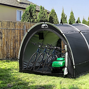 Happy Travel Bike Storage Tent Shed,Large Outdoor Waterproof Bicycle Covers Shelter with Window for 2/4/6/8 Bikes,Oversized Outside Portable Sheds for Lawn Mower,Garden Tools (Black)