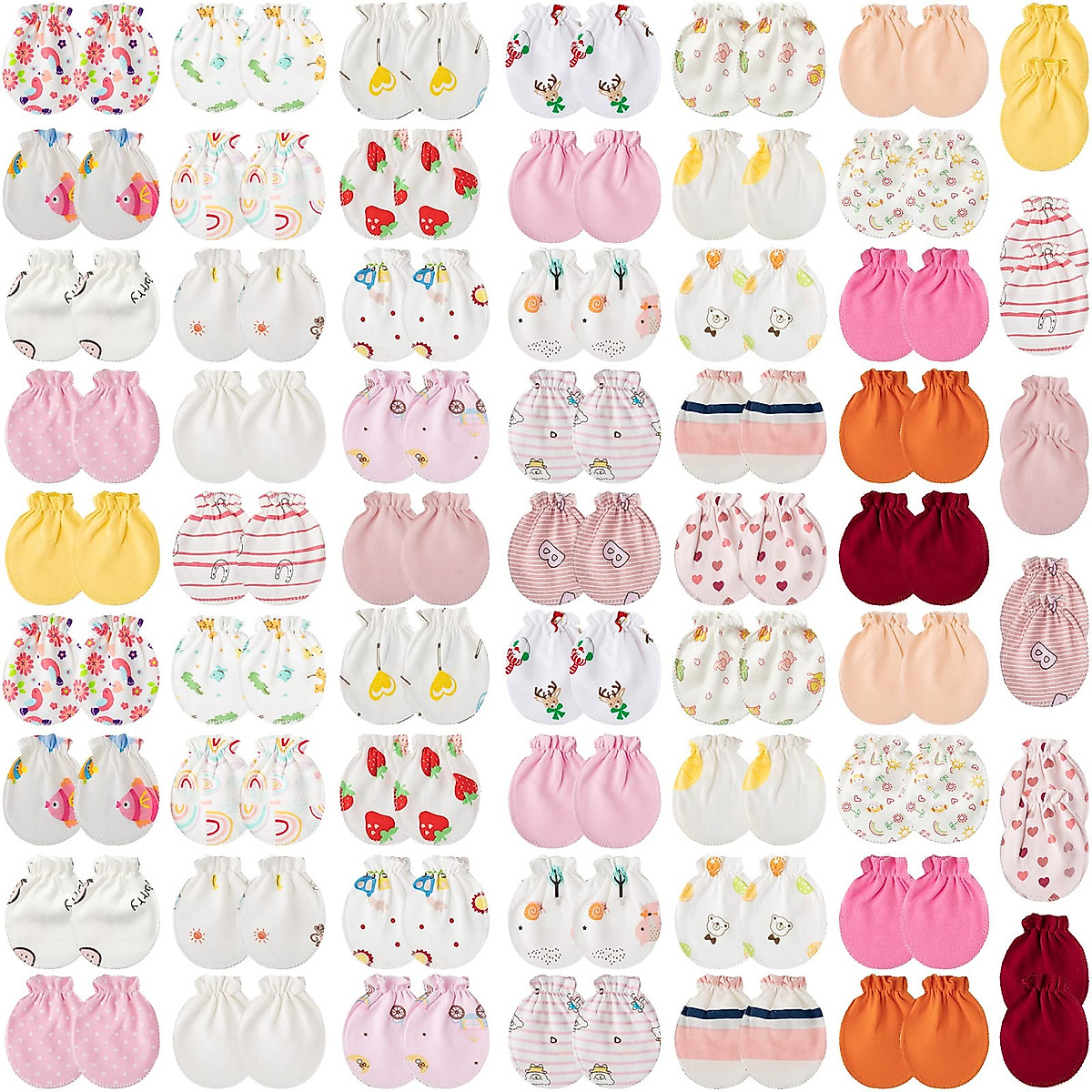 60 Pairs Newborn Baby Gloves Infant No Scratch Elastic Wrist Infant Soft Gloves Baby Mittens for 0-6 Months Baby Girls Boys (Fresh Style)