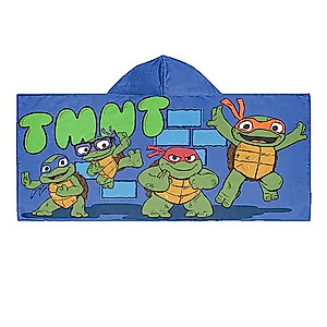 Jay Franco Nickelodeon Teenage Mutant Ninja Turtles Turtle Time Kids Bath/Pool/Beach Hooded Towel - Super Soft & Absorbent Cotton Towel Features Leonardo & Raphael