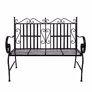 Knocbel 44.5" Metal Outdoor Bench Patio Garden Porch Chair Loveseat with Armrests (Black)
