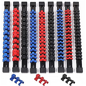 HORUSDY 9PC ABS Socket Organizer, 1/4-Inch x 38 Clips, 3/8-Inch x 45 Clips, 1/2-Inch x 36 Clips, Premium Quality Socket Holders