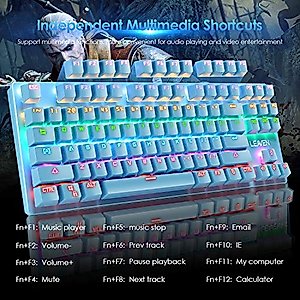 Wired Keyboard and Mouse Combo,87 Keys Compact Multicolour Backlit Keyboard and 6 RGB Lighting Gaming Mice 6400 DPI for Windows PC Gamers (Blue)