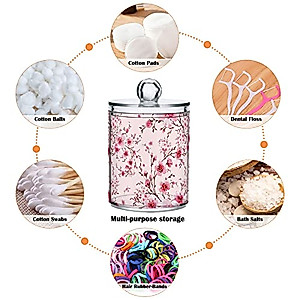 MNSRUU 2 Pack Qtip Holder Organizer Dispenser Pink Cherry Tree Bathroom Storage Canister Cotton Ball Holder Bathroom Containers for Cotton Swabs/Pads/Floss