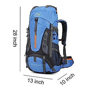 DADAYIYO 70L Large Capacity Waterproof Ultralight Hiking Backpack ,Outdoor Sport Travel Daypack for Climbing Camping (Sky Blue), 27.6*13*9.4 inch (2201)