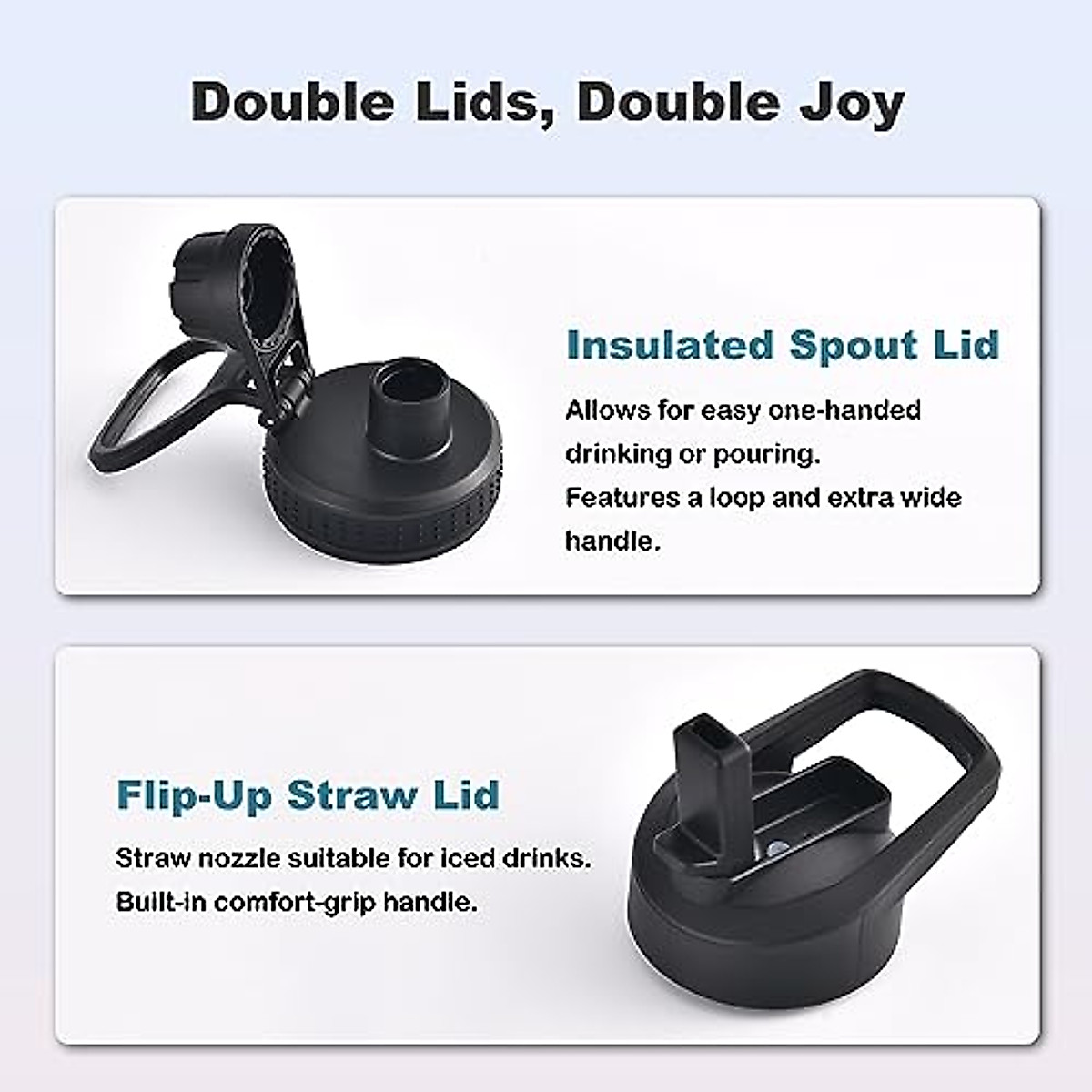 Mininoo 24 oz Insulated Water Bottle with Straw, Stainless Steel Double Wall Vacuum Thermos with Straw Lid & Chug Lid, Leak Proof, BPA Free, Keep Cold for 24H & Hot for 12H(Black)