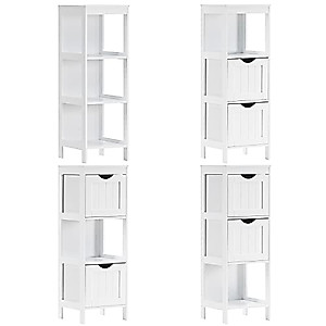 Reettic Narrow Bathroom Storage Cabinet with 3 Removable Drawers, DIY, Free Standing Side Storage Organizer for Bedroom, Living Room, Entryway, 11.8" L x 11.8" W x 35" H, White BYSG102W