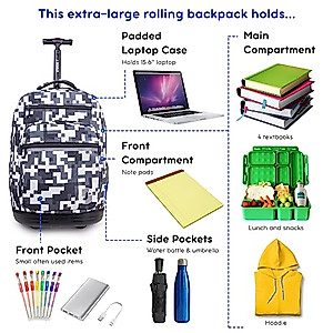 J World New York Sundance Rolling Backpack Girl Boy Roller Bookbag, CAMO, 20 Inch