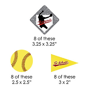 Big Dot of Happiness Grand Slam - Fastpitch Softball - Paper Straw Decor - Birthday Party or Baby Shower Striped Decorative Straws - Set of 24