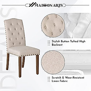 MAISON ARTS Upholstered Parsons Dining Chairs Set of 6, Linen Fabric Dining Room Chairs with Nailhead Trim and Solid Wood Legs Dining Room Kitchen Side Chairs (Beige)