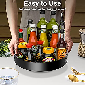 Lazy Susan Turntable Organizer - 12" Ultra Sturdy Metal Condiment Organizers for Table Cabinet Pantry Kitchen Refrigerator, Black, Pack of 2