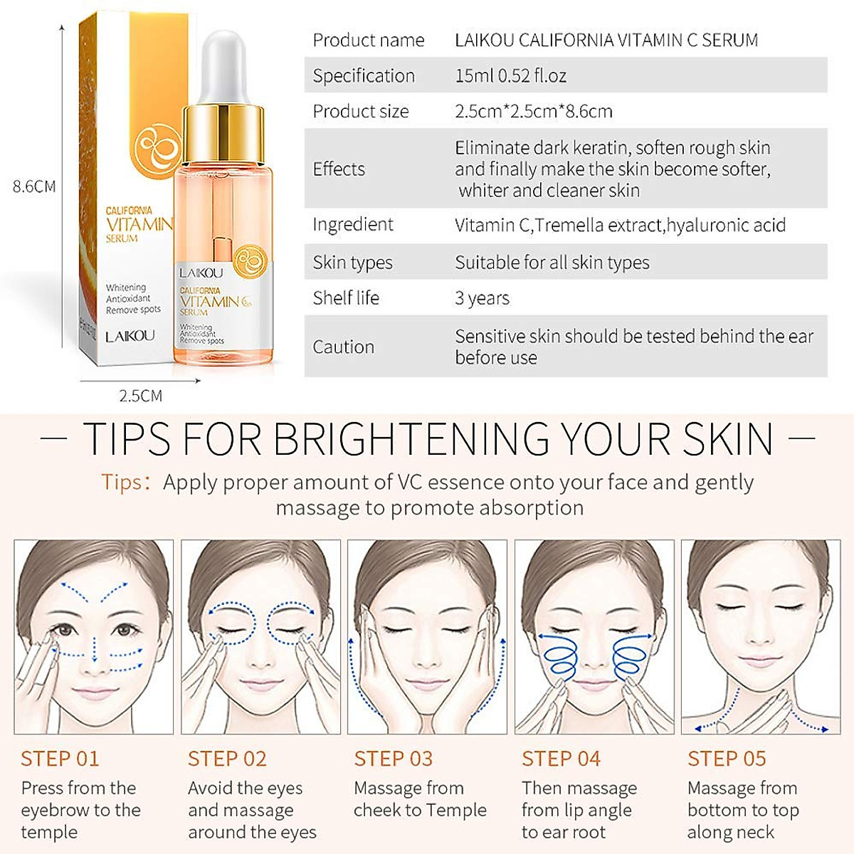 AKARY Vitamin C Serum with Hyaluronic Acid Organic Firm Skin Reduce Formula for Face Skin Improve Remove Flaw Essence