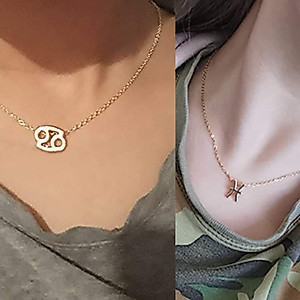 HOLY KT 12 Constellation Zodiac Pendant Necklace Astrology Gold Tone Chain with Gold Message Card for Women Jewelry