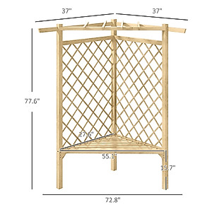 Outsunny 55" Garden Arch Bench, Lattice Backrest for Climbing Plants and Vines Outside On Lawn, Porch, Deck, Wooden Trellis Park Bench for Outside with Slatted Seat, Natural
