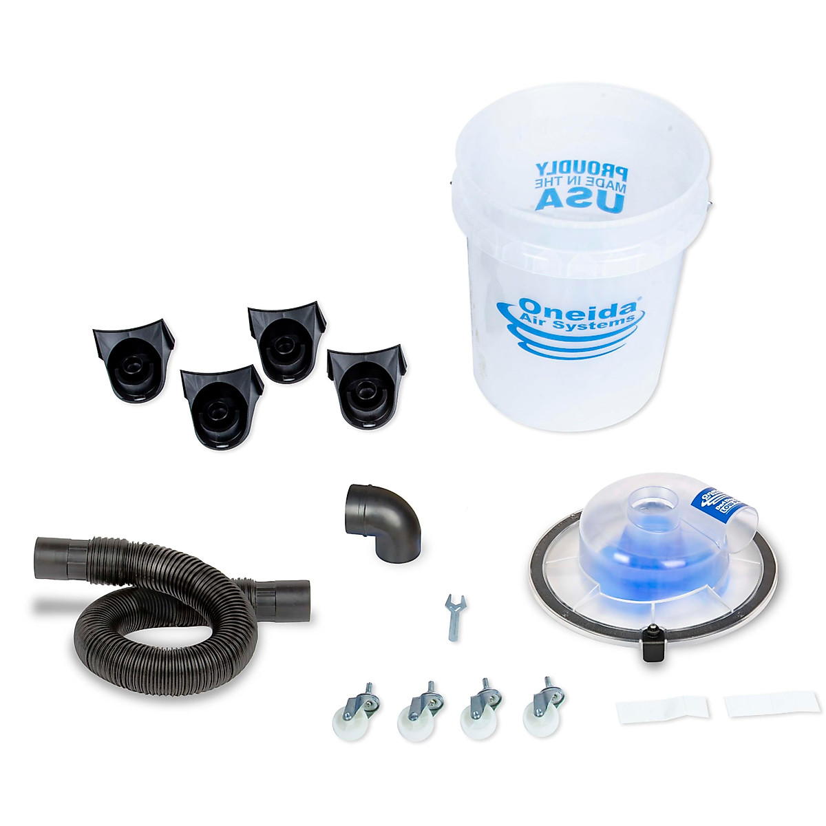 Oneida Dust Deputy Low-Pro Deluxe Lid Dust Separator Kit With See-Through 5 Gallon Clear Bucket & Casters For Wet/Dry Vacuums - Made In USA
